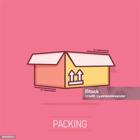 벡터 만화 스타일에서 만화 포장 상자 아이콘입니다 배송 팩 기호 그림 그림 상자 비즈니스 스플래시 효과 개념입니다 놀라움에 대한 스톡 벡터 아트 및 기타 이미지 Istock