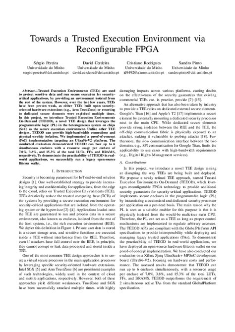 pdf towards a trusted execution environment via reconfigurable fpga