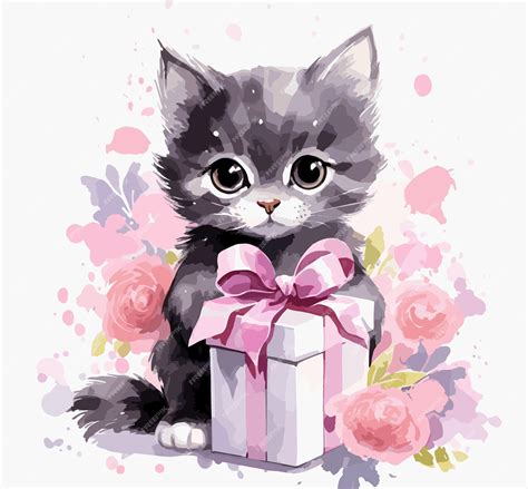 Premium Vector A Kitten With A Pink Bow And A Pink Bow That Sayskitten