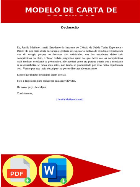 Modelo De Carta De Desculpas Pdf