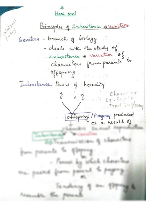 solution revision note principles of inheritance and variations