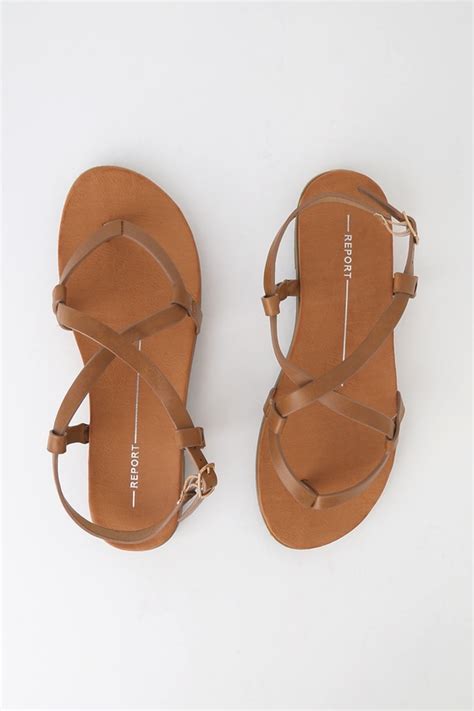 Report Foyle Tan Strappy Sandals Flat Sandals Vegan Sandals Lulus