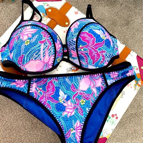 Victorias Secret Swim Victorias Secret Blue Purple Pink Black Bali Floral Swimsuit Bathing
