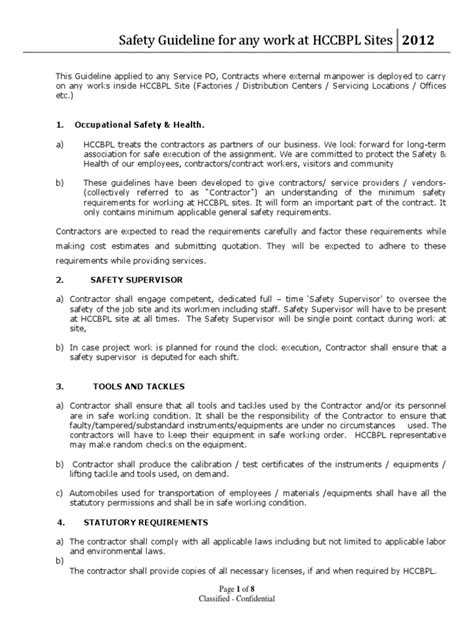 Hccbpl Safety Guidelines For Contractors Pdf Personal Protective