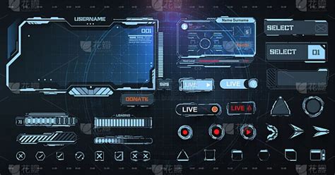 数字框架技术ui Ux未来hud Fui，虚拟界面。游戏流的一组帧、按钮和覆盖光标的设计模板。未来素材 花瓣网