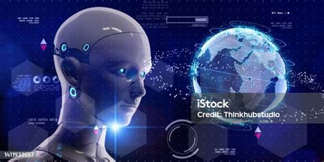 스마트 시티 디지털 세계 미래의 지속 가능한 Iot 도시 보안 시스템 지원 Ai 로봇 서비스 3d 로봇은 Iot 스마트 시티
