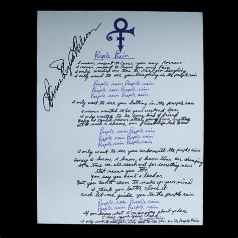 Prince Signed Handwritten Purple Rain Lyrics Auction