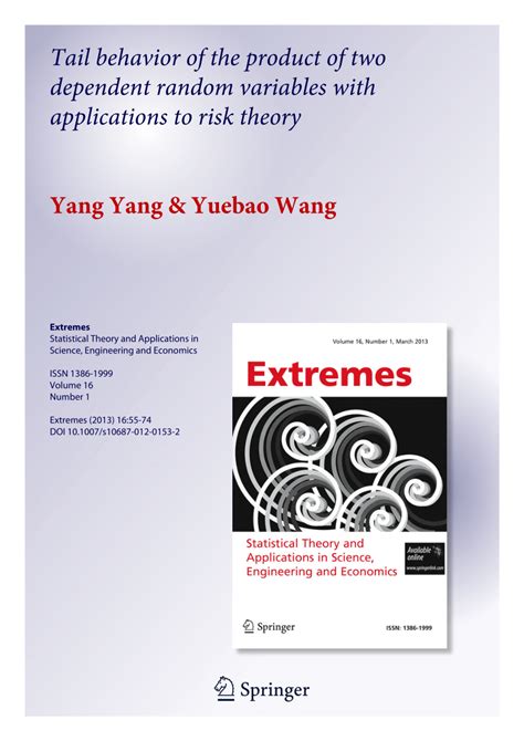 Pdf Tail Behavior Of The Product Of Two Dependent Random Variables With Applications To Risk