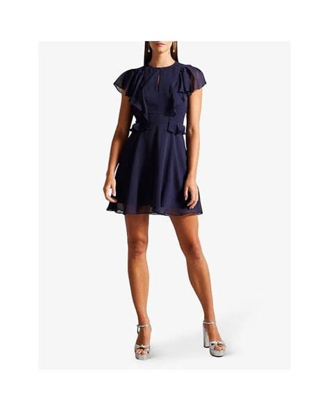 Ted Baker Kiaran Angel Sleeve Peplum Waist Woven Mini Dress In Blue Lyst