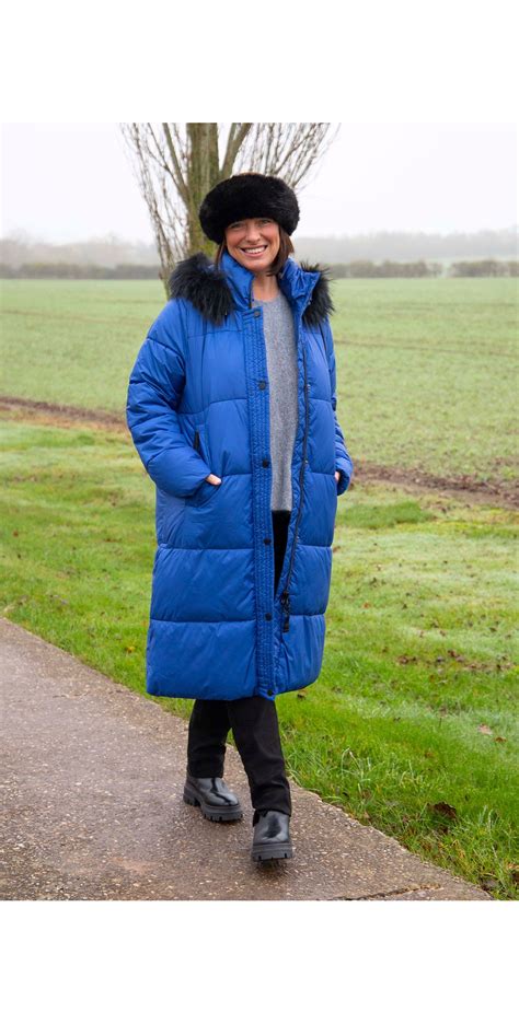 Frandsen Luisa Knee Length Puffer Coat In Blue
