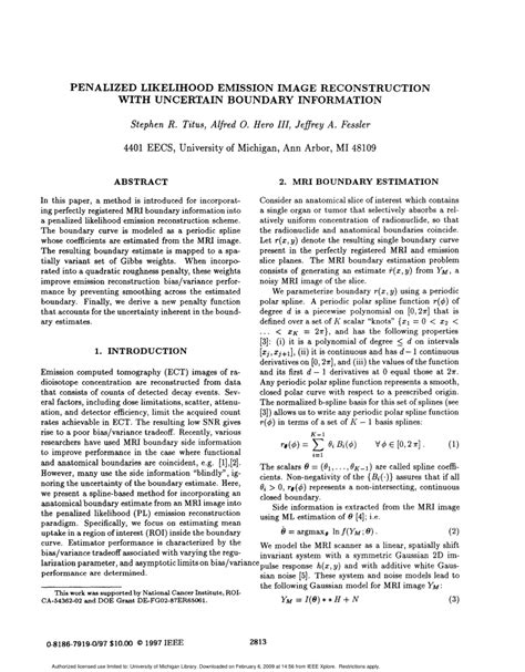 PDF Penalized Likelihood Emission Image Reconstruction With Uncertain Boundary Information