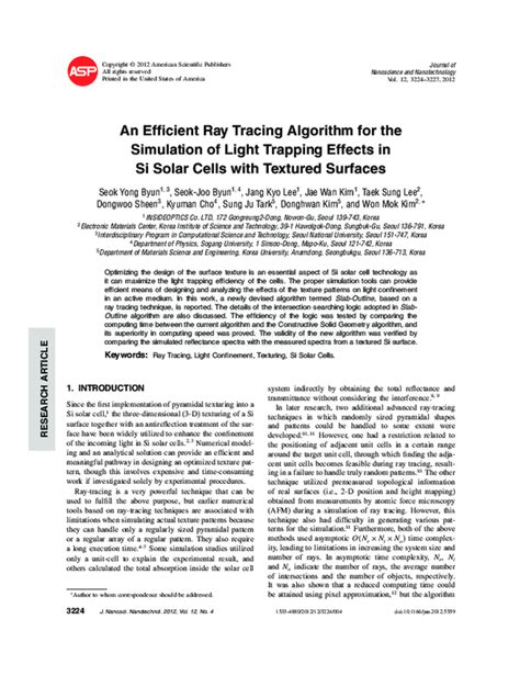Pdf An Efficient Ray Tracing Algorithm For The Simulation Of Light Trapping Effects In Si
