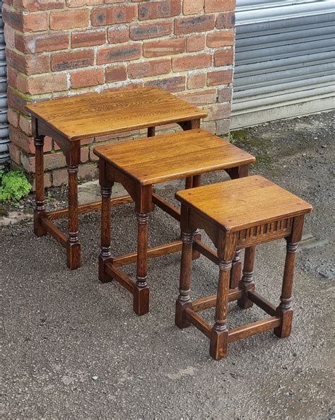 Golden Oak Nest Of 3 Tables Three Oak Nesting Occasional Tables