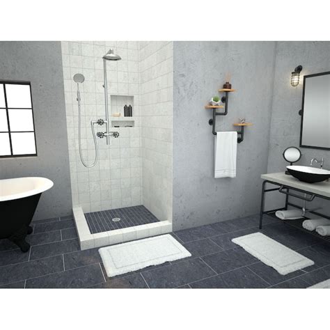 Tile Redi 48 In W X 48 In L Polished Chrome Double Threshold Square
