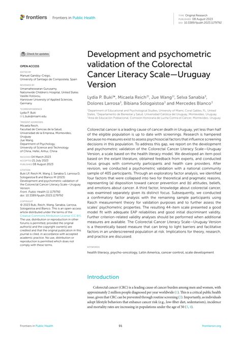 Pdf Development And Psychometric Validation Of The Colorectal Cancer Literacy Scale—uruguay