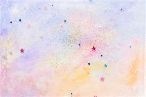 Confetes De Estrelas Brilhantes Em Fundo Aquarela Pastel Abstrato