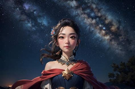 Premium Ai Image Milky Way Romantic Night Sky Full Of Stars The Girl Looking Up At The Starry