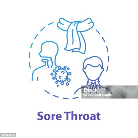 인후통 컨셉 아이콘 인플루엔자 기호 호흡기 질환 전염성 질환 알레르기 증상 독감 감염 아이디어 얇은 라인 그림입니다 벡터 절연 윤곽선 Rgb 색상 그리기 감기와 독감에 대한