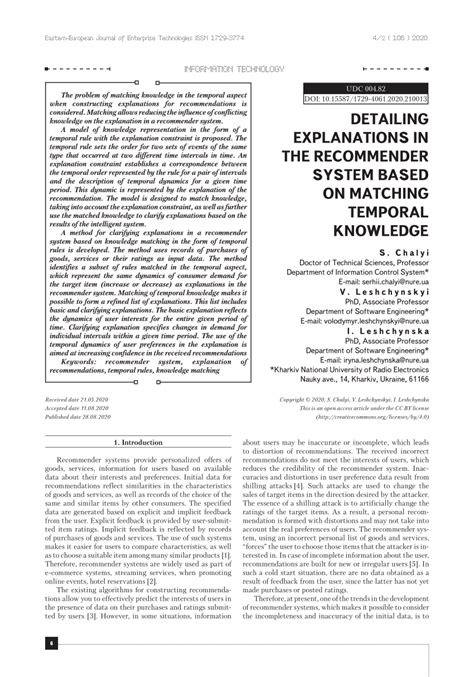 (PDF) Detailing explanations in the recommender system based on matching temporal knowledge
