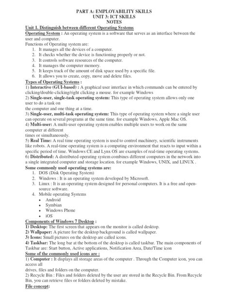 Unit 3 Ict Skills Notes Pdf Operating System Computer Virus