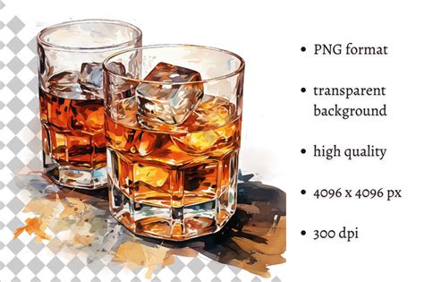 Watercolor Glass Of Whiskey Clipart Graphic By Mashmashstickers