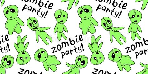 Vector Seamless Pattern With Cute Zombies In Cartoon Flat Style Zombie