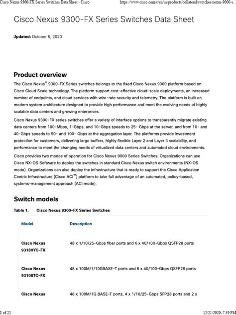 Cisco Nexus 9300 Fx Series Switches Data Sheet Pdf