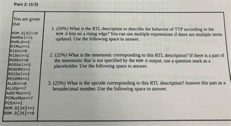 Solved 1 50 What Is The Rtl Description To Describe The