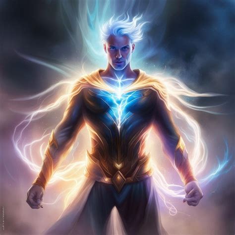 Premium Ai Image Superhero In Sky With Electric Energy Power