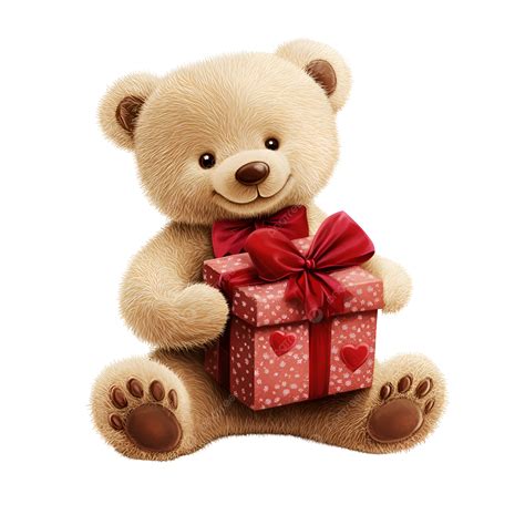 Netter Teddybär Mit Einem Kleinen Verpackten Geschenk Niedlich Teddy