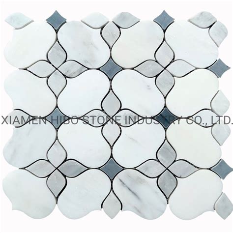 Oriental White And Bardiglio Flower Pattern Waterjet Mosaic Tile