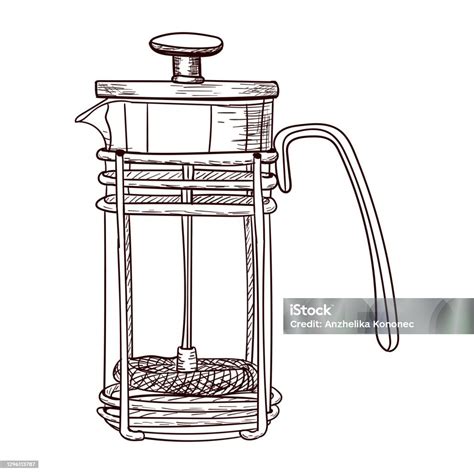 커피 만들기를 위한 유리 커피 메이커 흰색 배경에 고립된 갈색을 그리는 윤곽 그릇에 대한 스톡 벡터 아트 및 기타 이미지