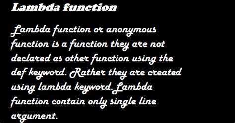 Lambda Function Or Anonymous Function