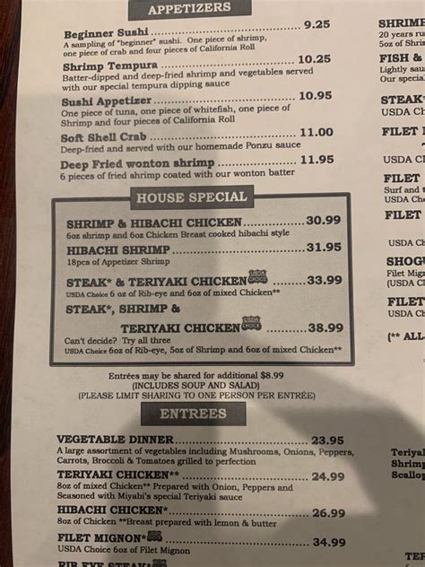 Menu Miyabi Japanese Steak Seafood House