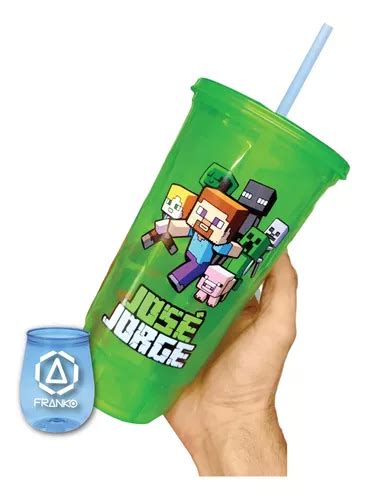 Vasos Decorados Minecraft 15 Pzas Reusable Con Popote 930 Ml En Venta