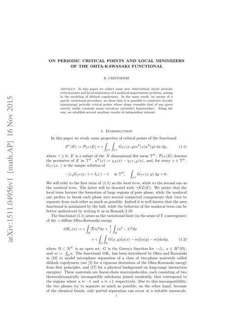 Pdf On Periodic Critical Points And Local Minimizers Of The Ohta Kawasaki Functional