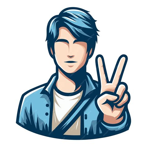 Man Showing Peace Sign Design Illustration Happy Male Gesturing Peace