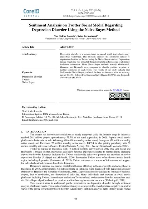 Pdf Sentiment Analysis On Twitter Social Media Regarding Depression Disorder Using The Naive