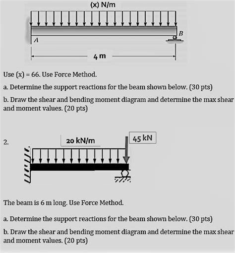 solved use x 66 use force method a determine the