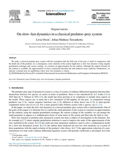 Pdf On Slow Fast Dynamics In A Classical Predator Prey System