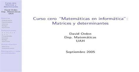 Curso Cero ``matemáticas En Informática Matrices Y Ejercicios