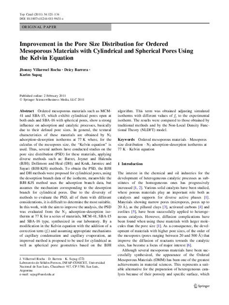 Pdf Improvement In The Pore Size Distribution For Ordered Mesoporous