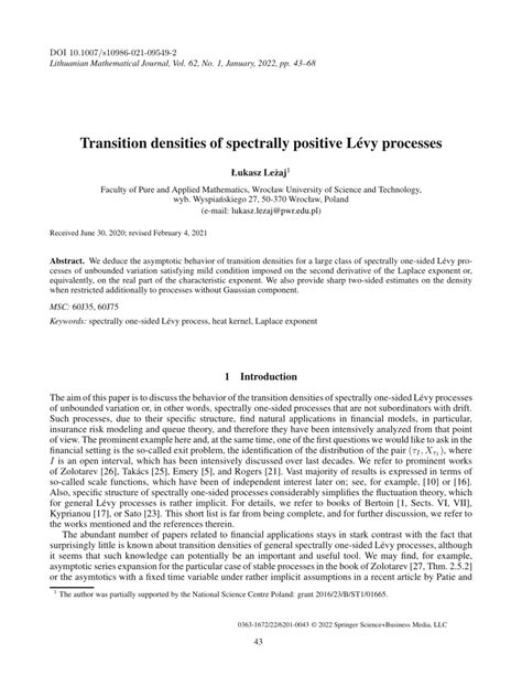 Pdf Transition Densities Of Spectrally Positive Lévy Processes