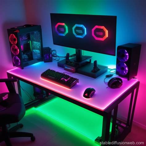 Gaming Setup Illuminated By Rgb Lights Stable Diffusion Online