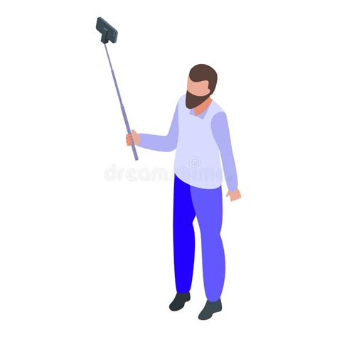 Selfie Stick With Photo Camera Icon Flat Style Stock Vector