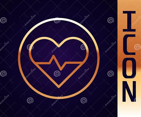 Gold Line Heart Rate Icon Isolated On Black Background Heartbeat Sign