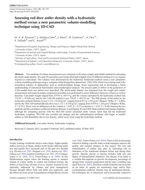Pdf Assessing Red Deer Antler Density With A Hydrostatic Method