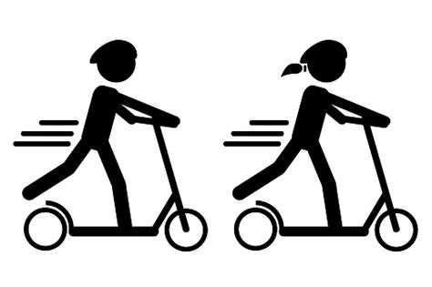 간단한 세트 2 벡터 아이콘 Stickman 여자와 안전 헬멧을 사용 하 여 스쿠터 설명서를 타고 남자 개체 그룹에 대한 스톡 벡터 아트 및 기타 이미지 Istock