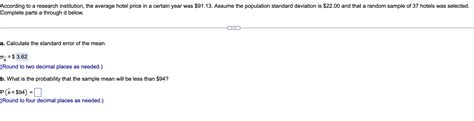 Solved A Calculate The Standard Error Of The Mean Chegg