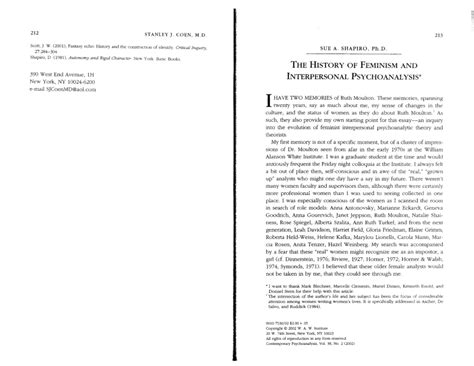 Pdf The History Of Feminism And Interpersonal Psychoanalysis